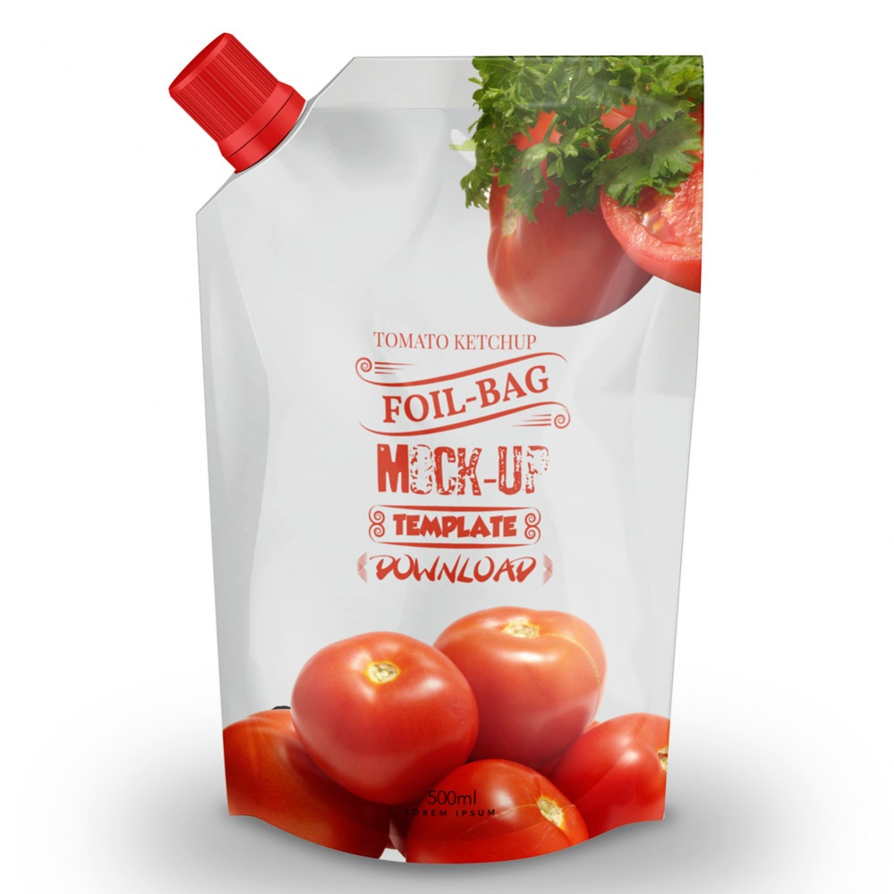 Tomato ketchup foil bag psd free mock up template - Designertale