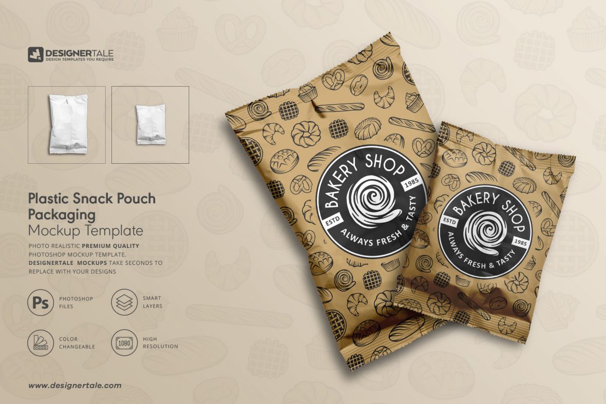 Plastic Snack Pouch Packaging Mockup - Designertale