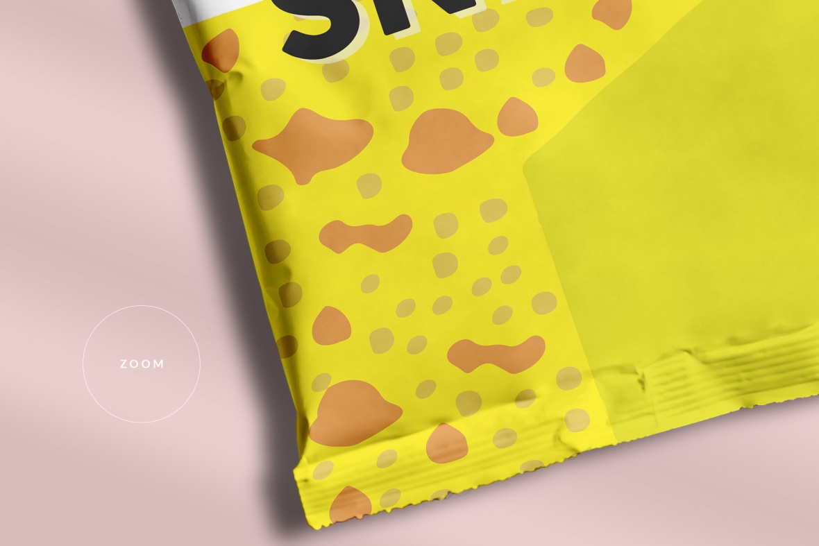 Top view Single Snack Pouch Packaging Mockup - Designertale
