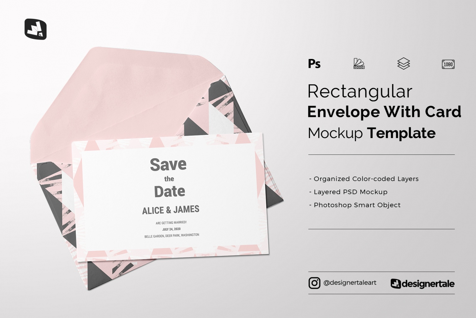 Rectangular Envelope & Card Mockup - Designertale
