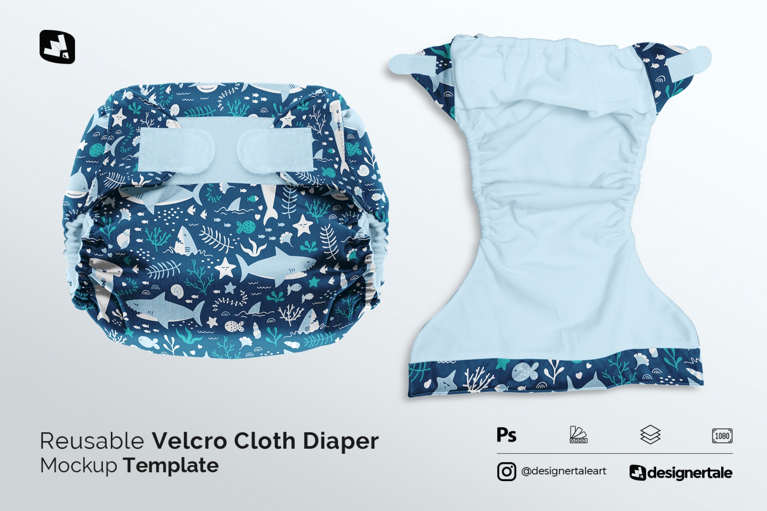 Reusable Velcro Cloth Diaper Mockup - Designertale