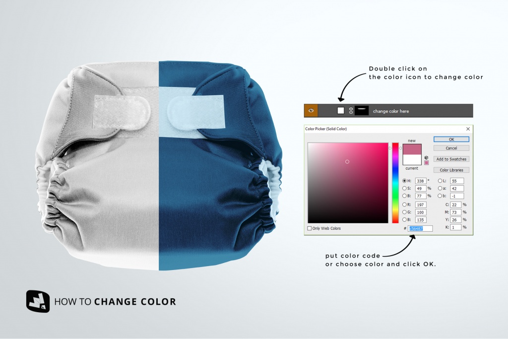 Reusable Velcro Cloth Diaper Mockup - Designertale