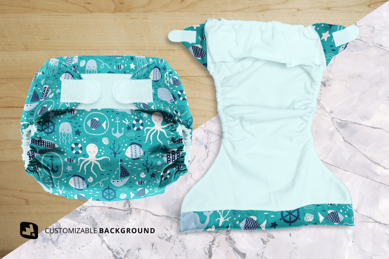 Reusable Velcro Cloth Diaper Mockup - Designertale