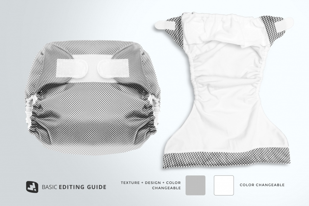 Reusable Velcro Cloth Diaper Mockup - Designertale