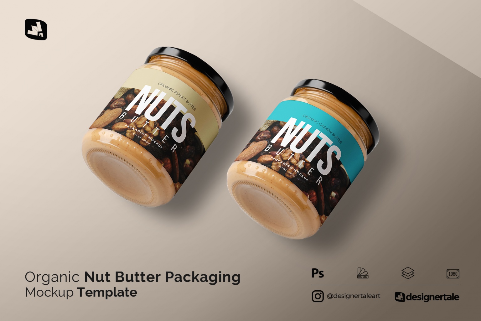 Organic Nut Butter Packaging Mockup - Designertale