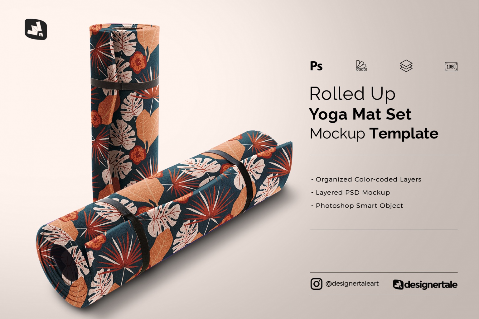 Rolled Up Yoga Mat Set Mockup - Designertale