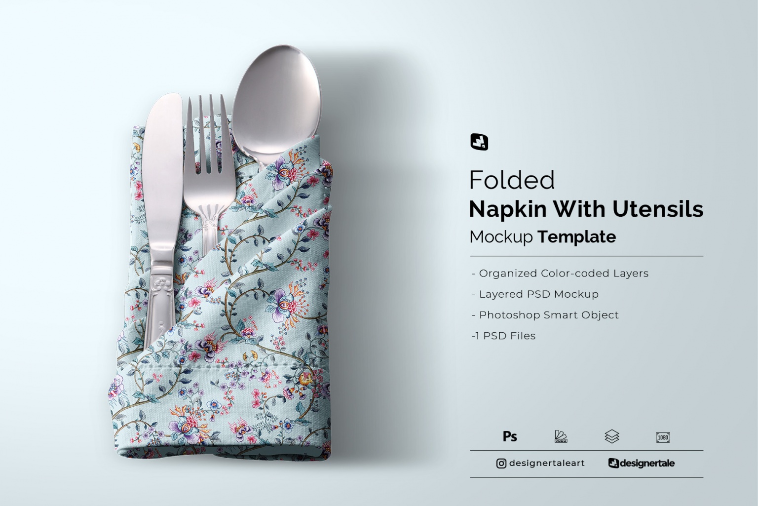 Folded Napkin With Utensils Mockup - Designertale