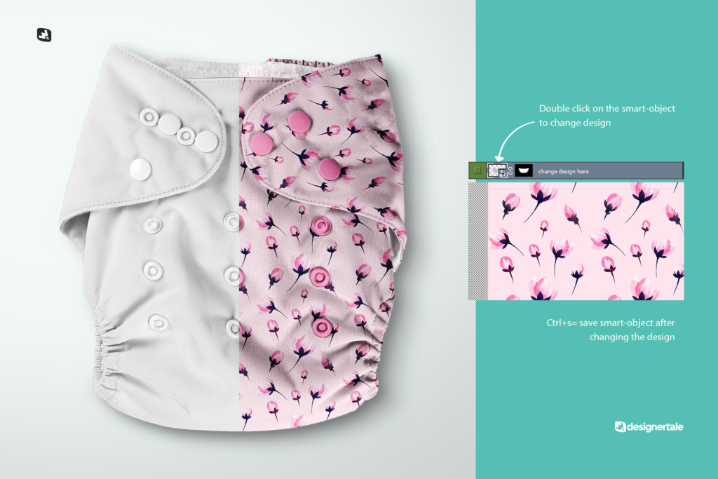 Reusable Cotton Diaper Mockup - Designertale