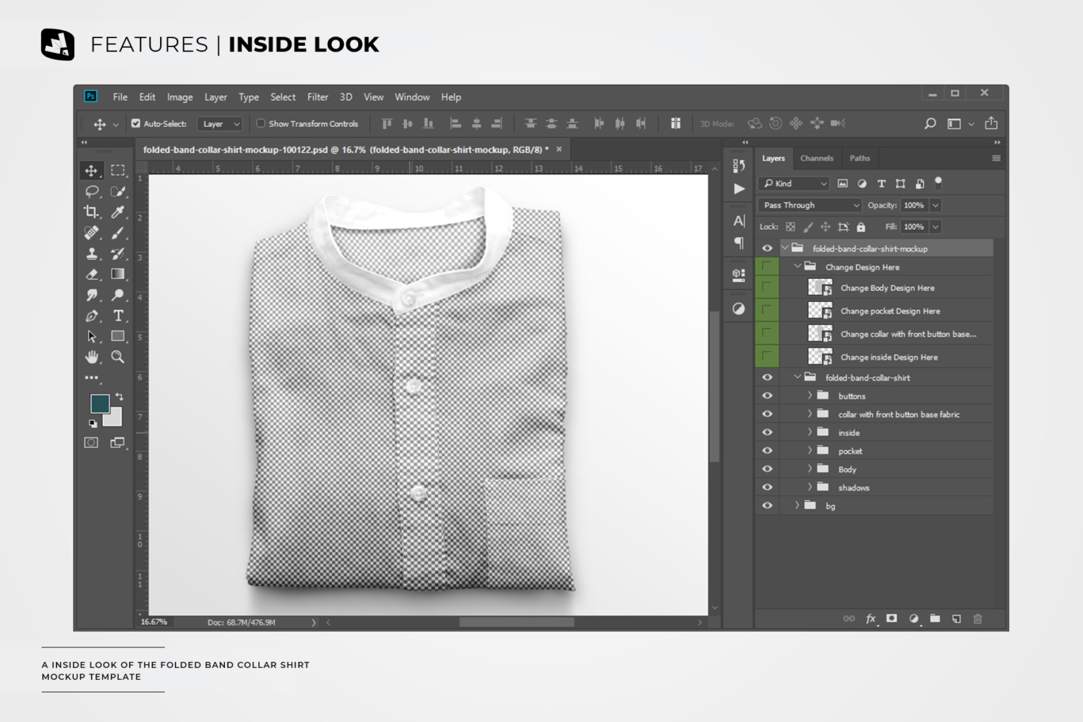 Folded Band Collar Shirt Mockup - Designertale