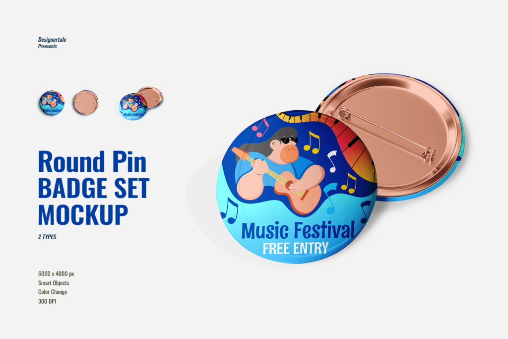 Glossy Round Pin Badge Set Mockup - Designertale