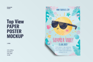 Top View Paper Poster Set Mockup - Designertale